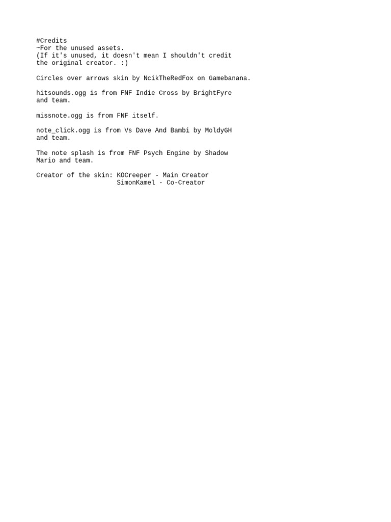 Credits (For The Unused Assets) | PDF | Games & Activities