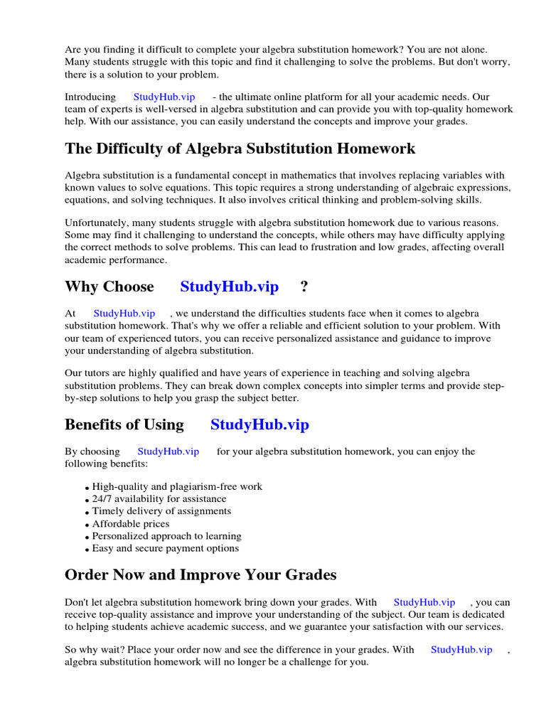 Algebra Substitution Homework Tes | PDF | Algebra | Equations