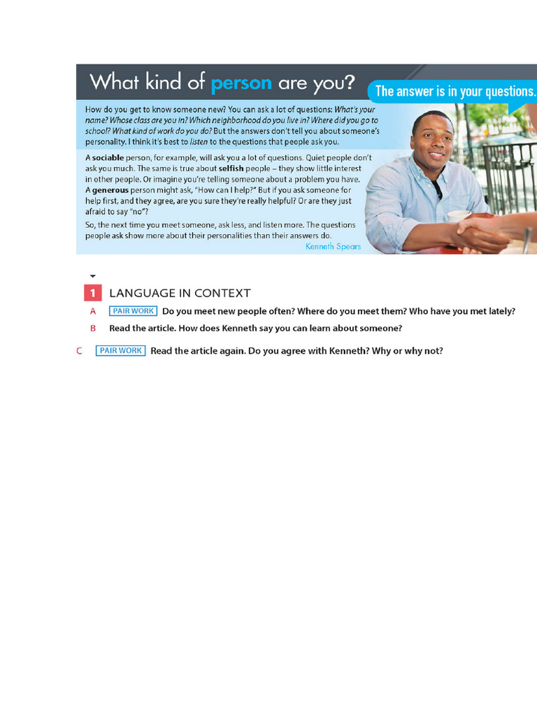 Unit 1 - Reading Comprehension - B1 | PDF