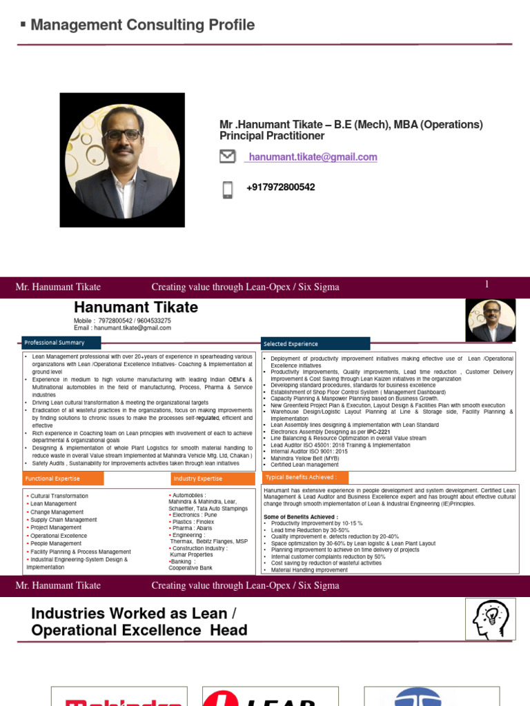 Hanumant Tikate - Profile | PDF | Lean Manufacturing | Logistics