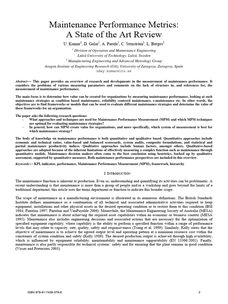Maintenance Performance Metrics | PDF | Performance Indicator | Reliability Engineering