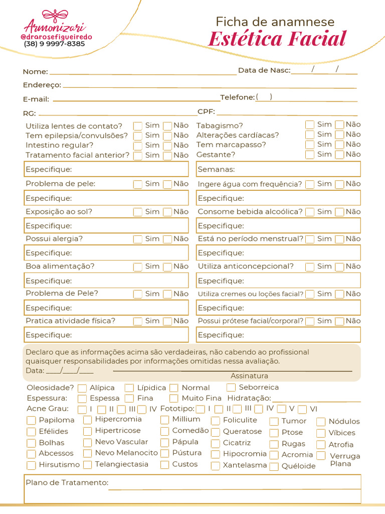Cópia de Ficha de Anamnese Estética Facial | PDF | Especialidades ...