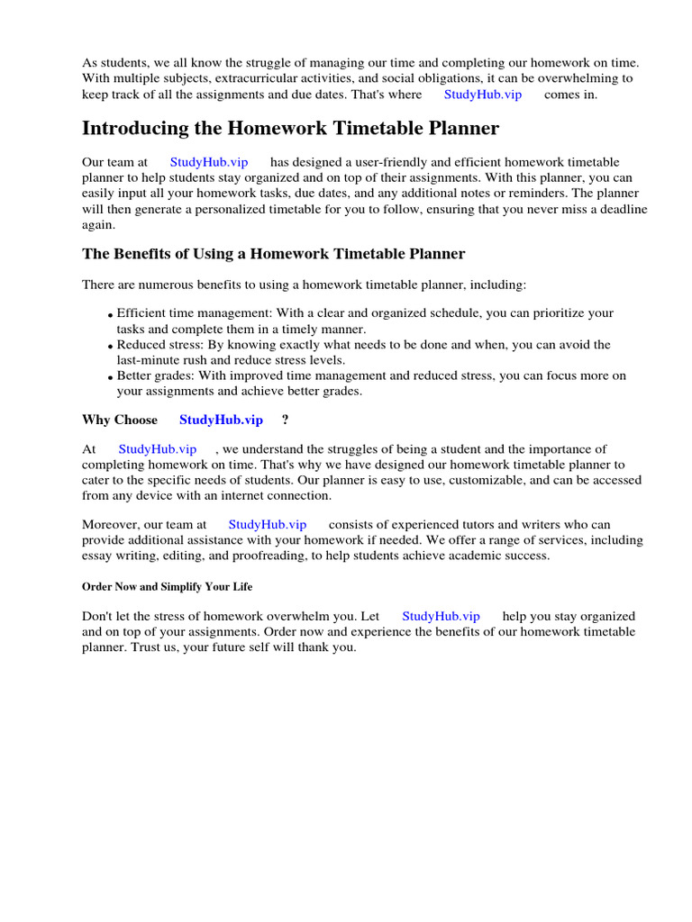 Homework Timetable Planner | PDF | Homework | Worksheet