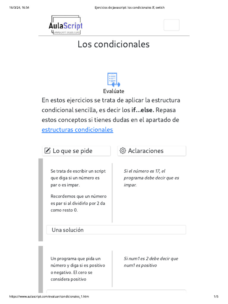 Ejercicios de Javascript - Los Condicionales If, Swtich | PDF