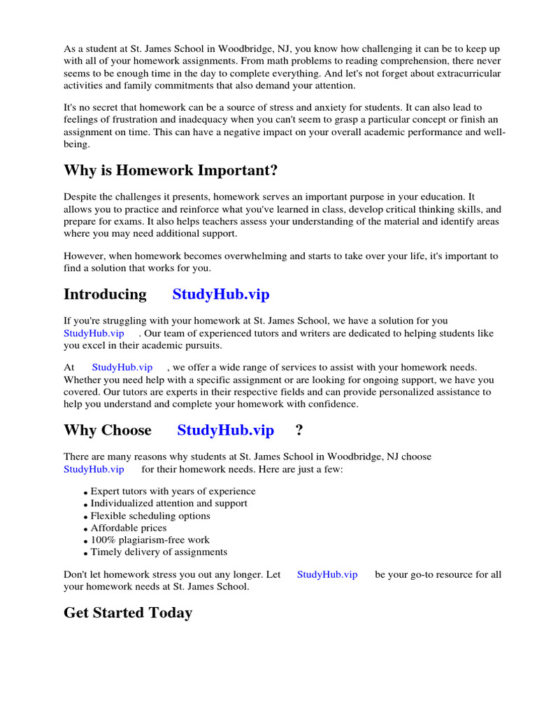 ST James School Woodbridge NJ Homework | PDF | Homework