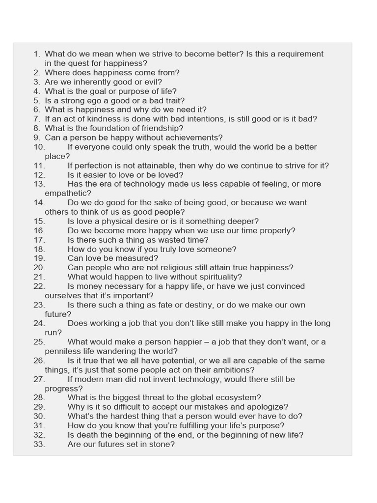Thought Provoking Questions | PDF | Happiness | Meaning Of Life