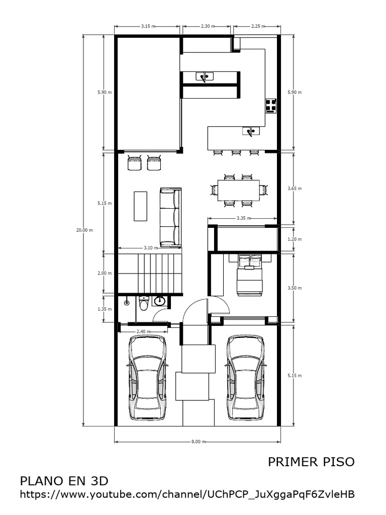 Plano de 8x20 Metros (Primer Piso) | PDF