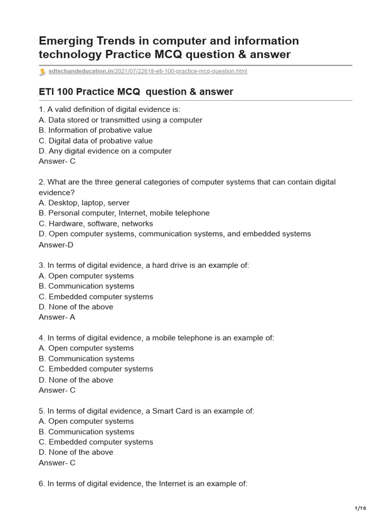 Sdtechandeducation - In-Emerging Trends in Computer and Information Technology Practice MCQ ...