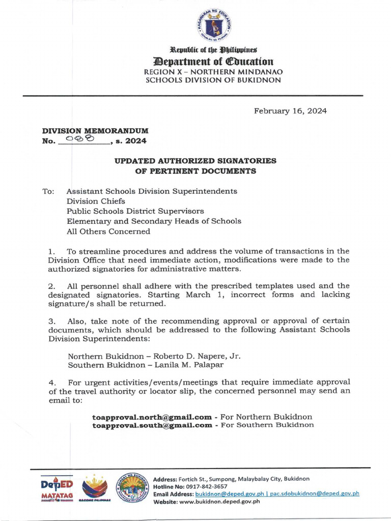 DM-088-s-2024 - Final UPDATED AUTHORIZED SIGNATORIES OF PERTINENT DOCUMENTS | PDF