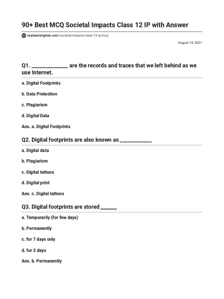 90 Best Mcq Societal Impacts Class 12 Ip With Answer Cs Ip Learning Hub Pdf Security