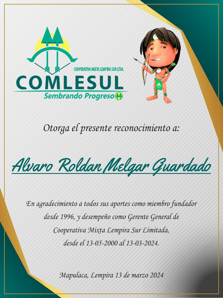 Alvaro Roldan Melgar Guardado: Otorga El Presente Reconocimiento A | PDF