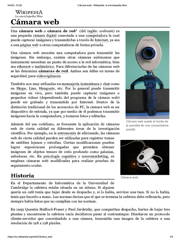 Cámara Web - Wikipedia, La Enciclopedia Libre | PDF | Computers