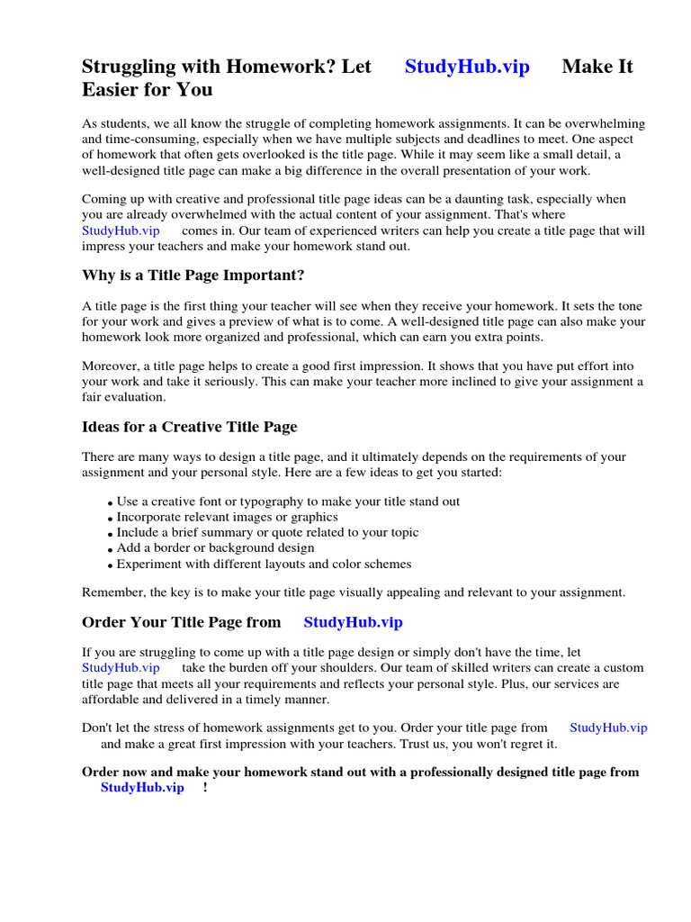Homework Title Page Ideas | PDF