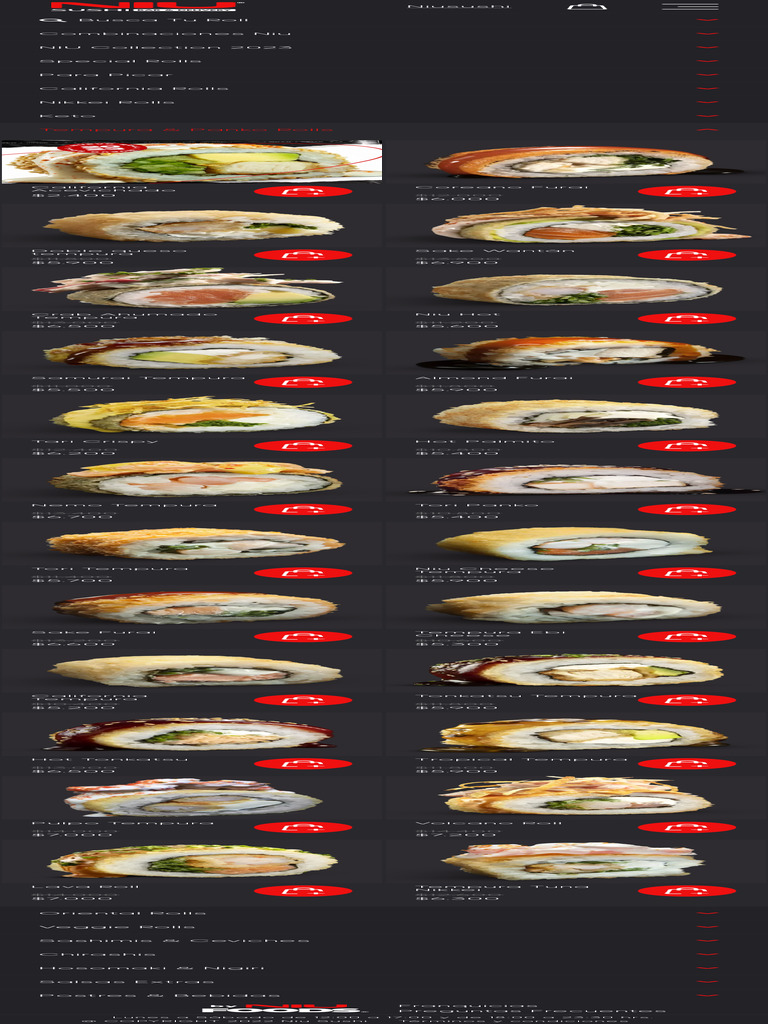 Niu Sushi Tempura Panko Rolls La Mejor Comida Sushi de Santiago | PDF | Sushi | Meat Dishes