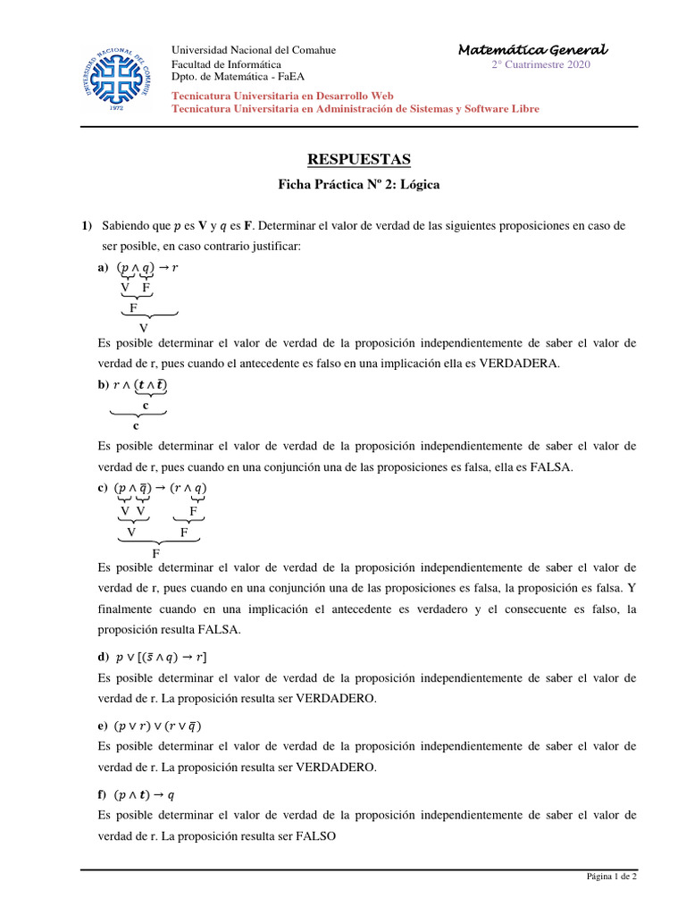 Respuestas TP N°2 Logica | PDF | Proposición | Verdad