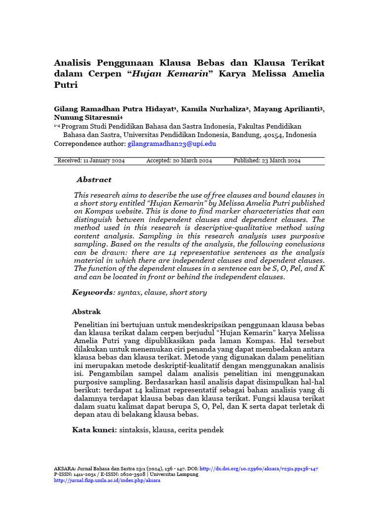 Analisis Klausa dalam Cerpen | PDF | Ilmu Sosial