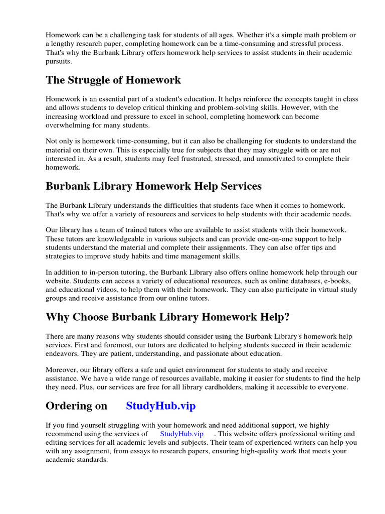 Burbank Library Homework Help | PDF | Libraries | Homework
