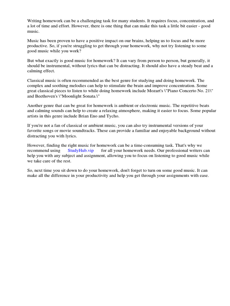 Good Music To Do Homework To | PDF | Essays
