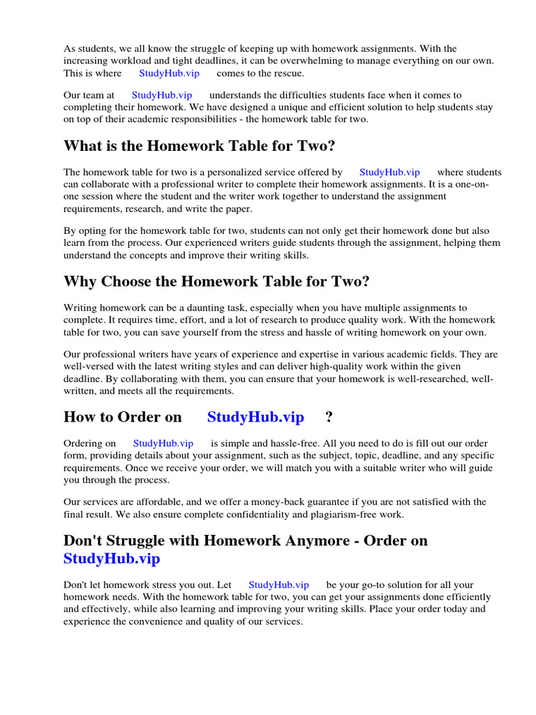 Homework Table For Two | PDF | Homework