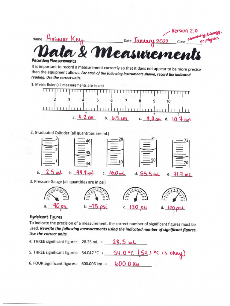 Data & Measurements Physical Science | PDF
