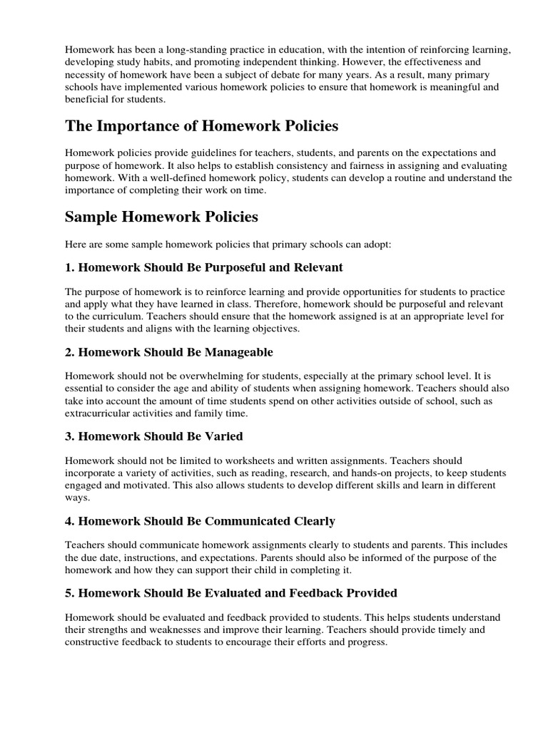 Sample Homework Policies For Primary Schools | PDF | Homework | Teachers