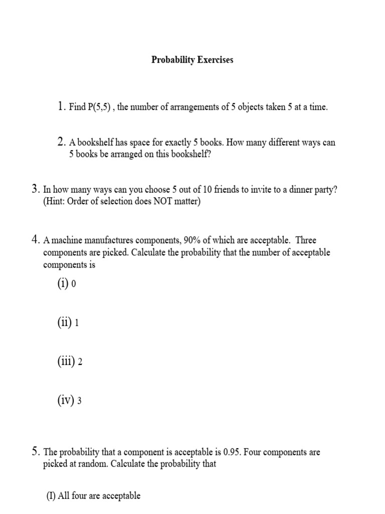 Probability Exercises With Combinatronics | PDF | Probability