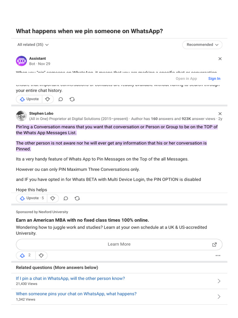 What Happens When We Pin Someone On WhatsApp - Quora | PDF | Cyberspace ...