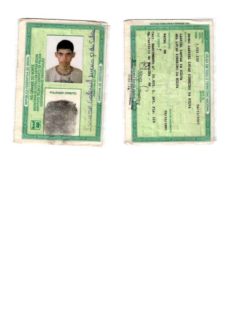 Identidade e CPF Bruno Gabriel | PDF