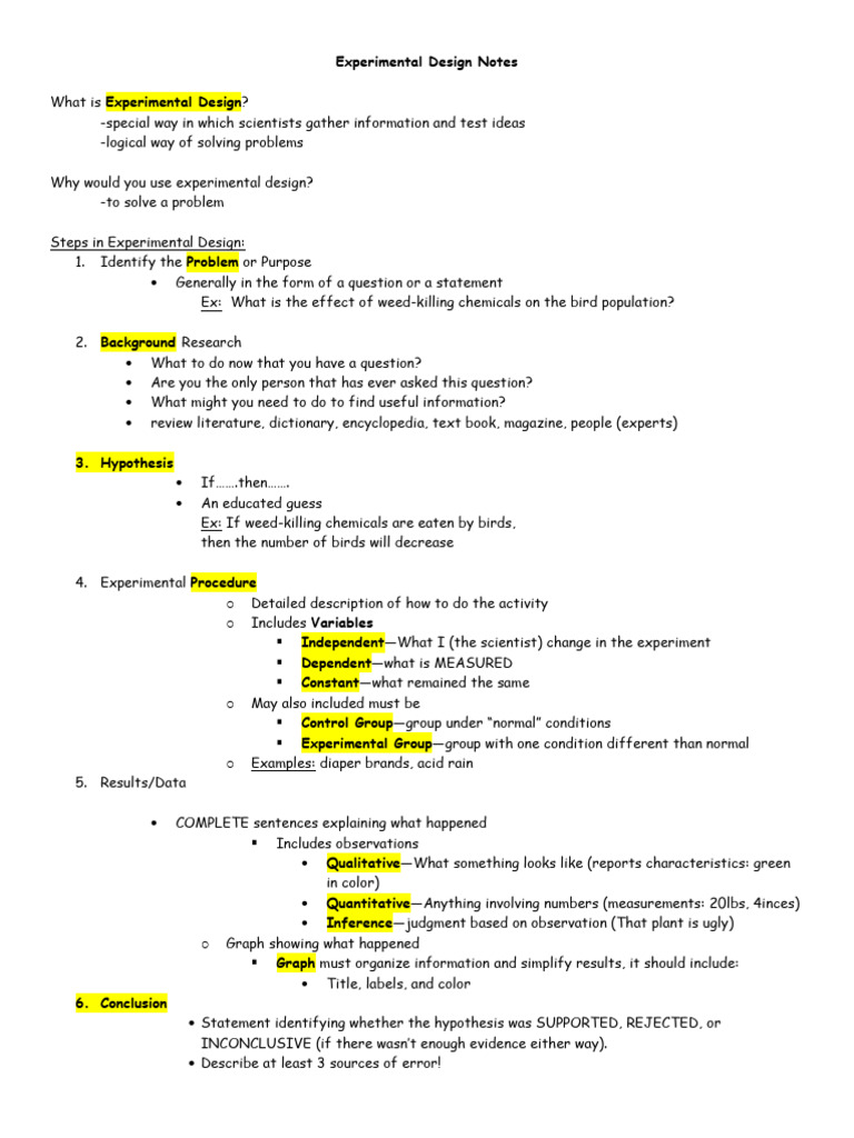 Guide to Experimental Design Steps | PDF | Design Of Experiments ...