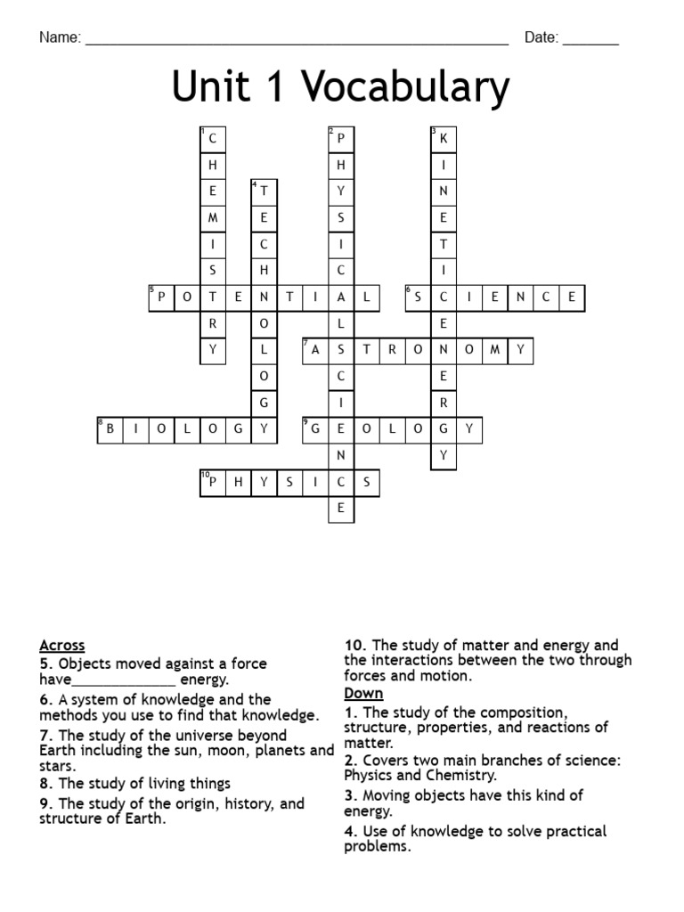 Unit 1 Cross Work Key | PDF | Force | Physics