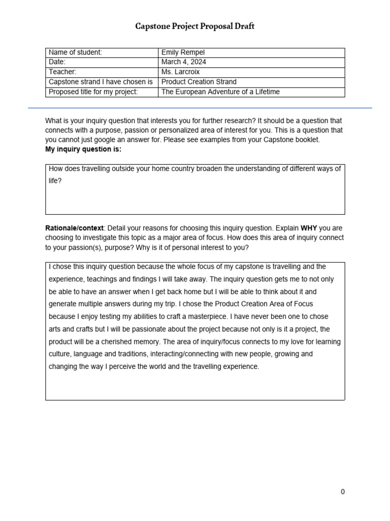 European Travel Capstone Project Proposal | PDF | Scrapbooking | Inquiry