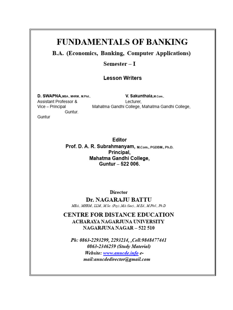 Fundamentals of Banking | PDF | Banks | Reserve Bank Of India