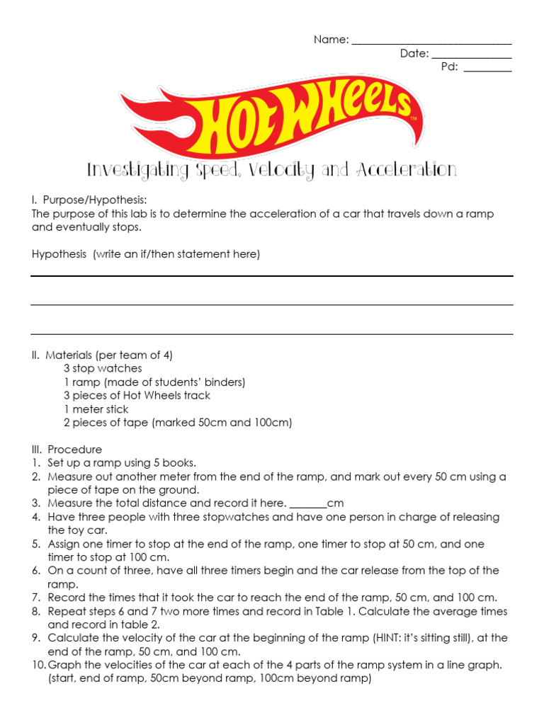 Hot Wheels Lab | PDF | Velocity | Acceleration