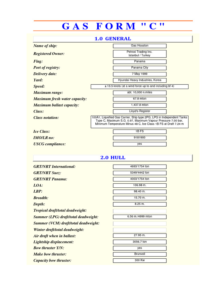 Gas Houston Form C | PDF | Propane | Ships