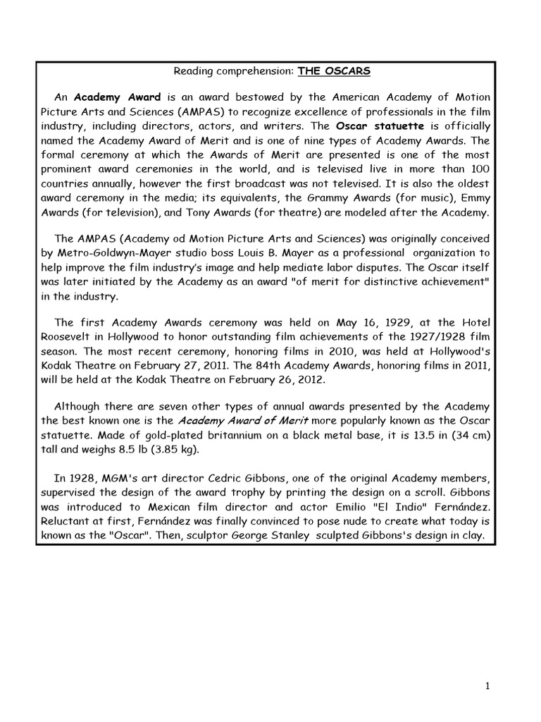 Oscar | PDF | Academy Awards | Academy Of Motion Picture Arts And Sciences