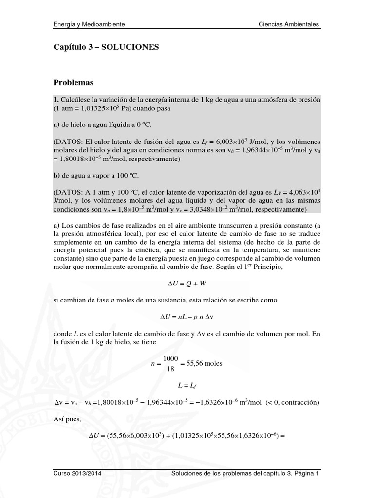 Solucion Problemas Cap. 3 2020 | PDF | Calor latente | Calor