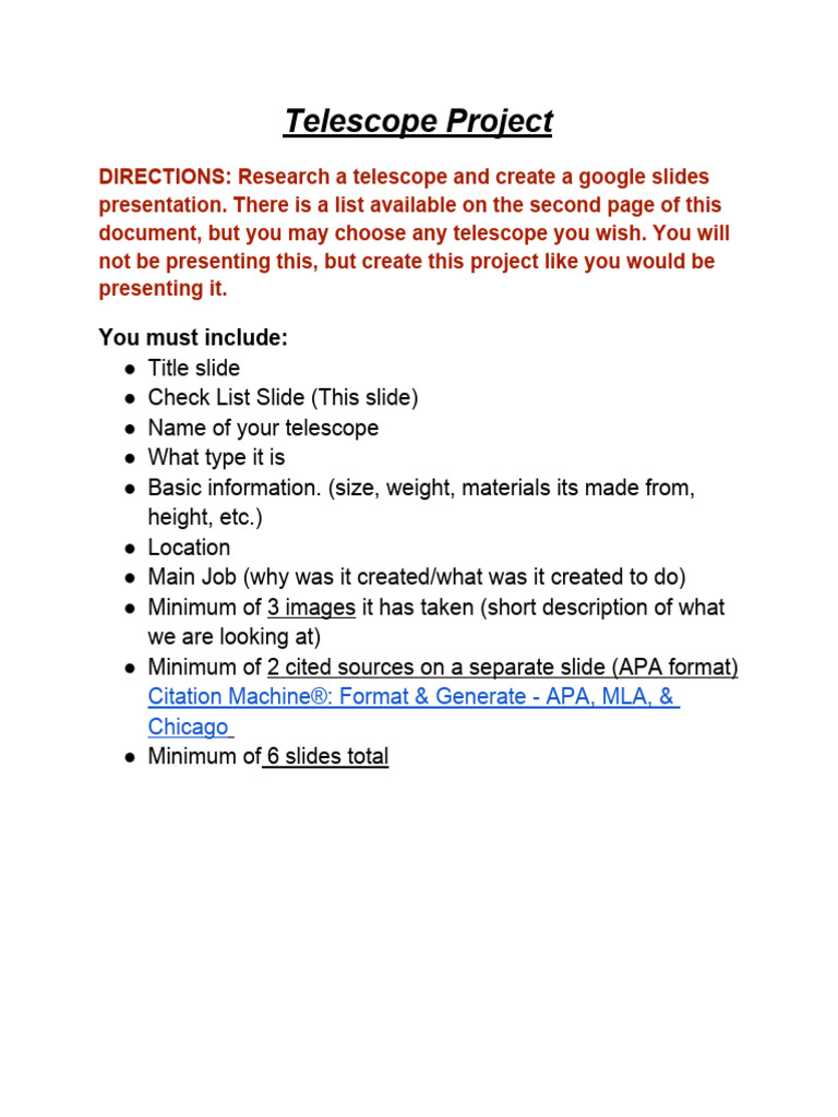 Telescope Research Project Guide | PDF | Science & Mathematics | Young ...
