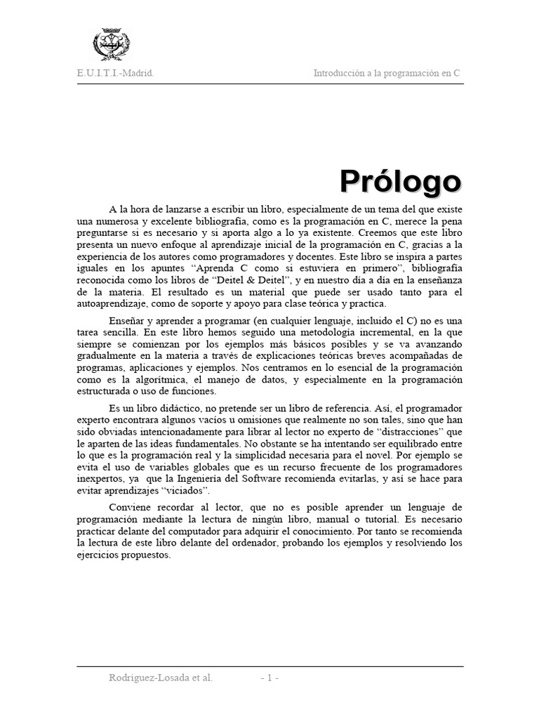 Introduccion A La Programacion en C | PDF | Lenguaje de programación ...