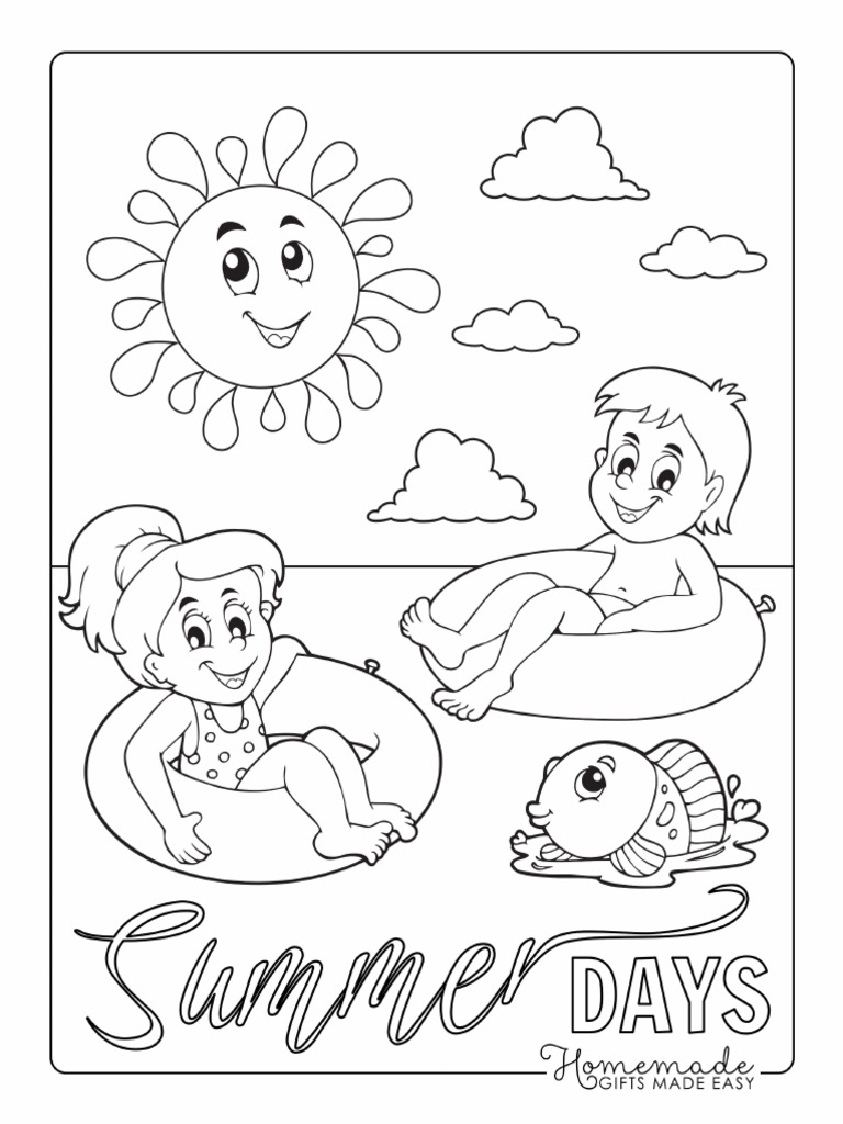 summer-coloring-pages-children-tube-float-sea | PDF