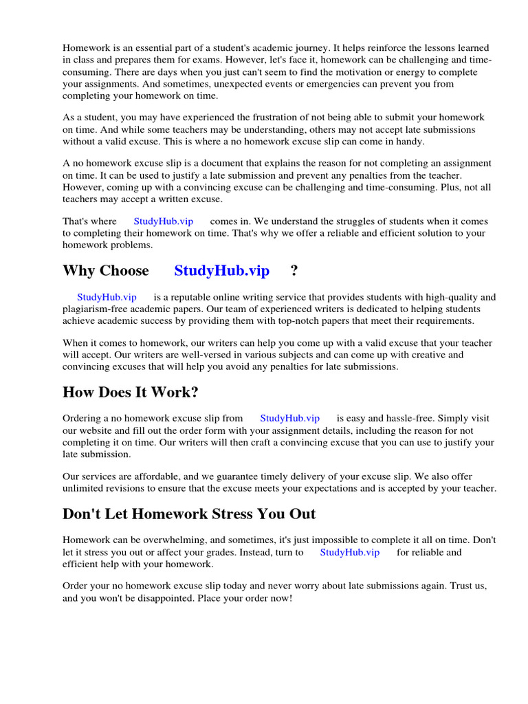 No Homework Excuse Slip | PDF | Homework | Safari (Web Browser)
