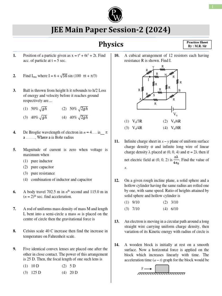 JEE Paper Session-2 (04 April 2024) - Shift-1 - Physics - MR Sir ...