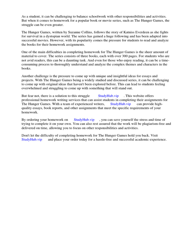 Homework For The Hunger Games | PDF | Reading Comprehension | Phonics