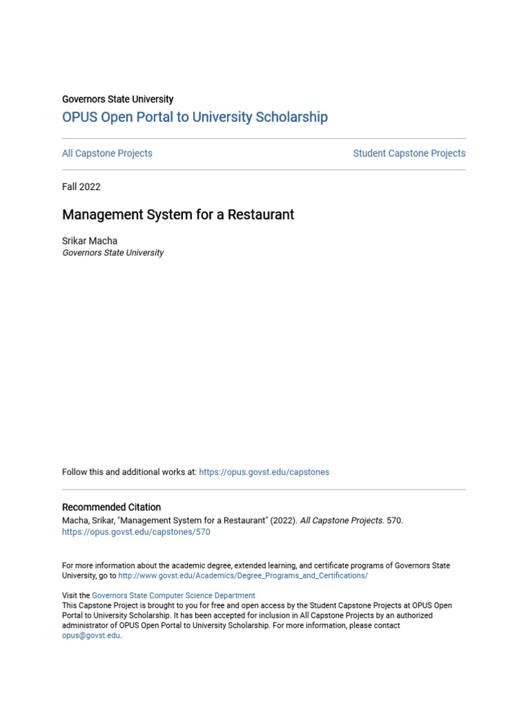 Management System For A Restaurant | PDF | Model–View–Controller ...