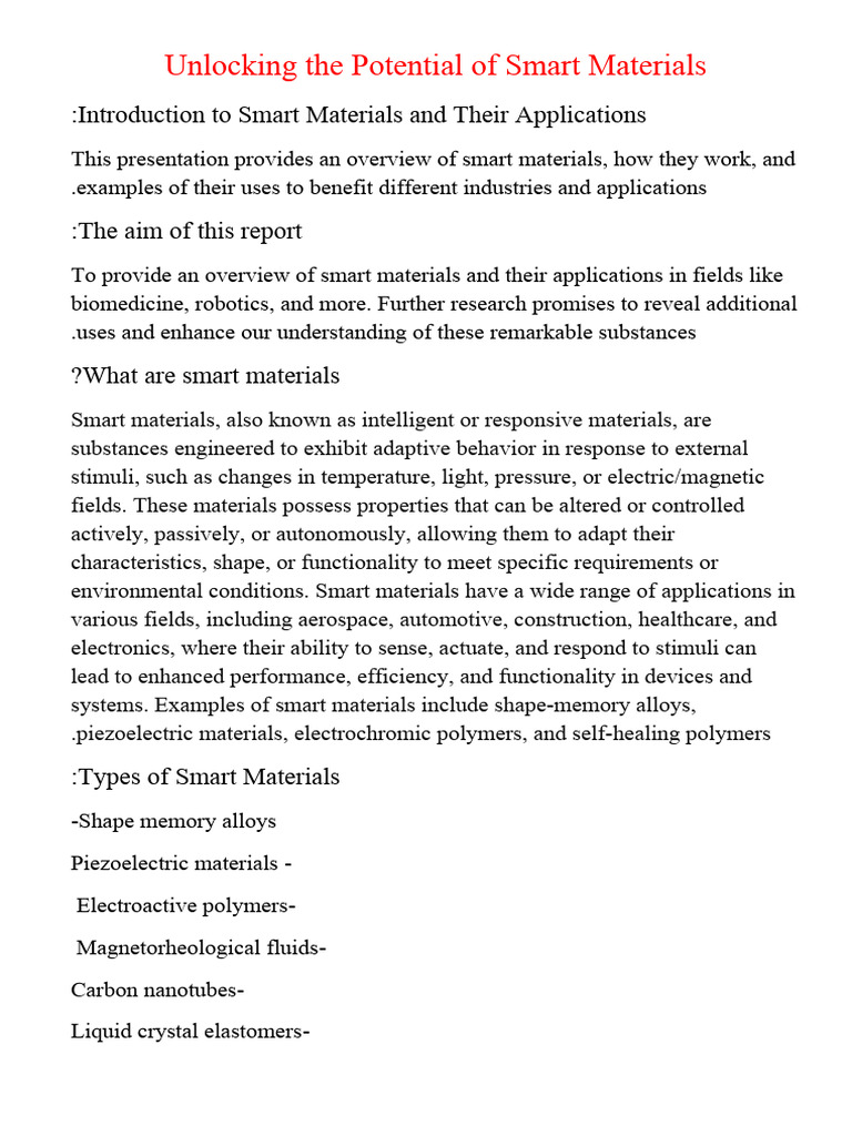 Smart Materials: Applications & Benefits | PDF | Piezoelectricity ...