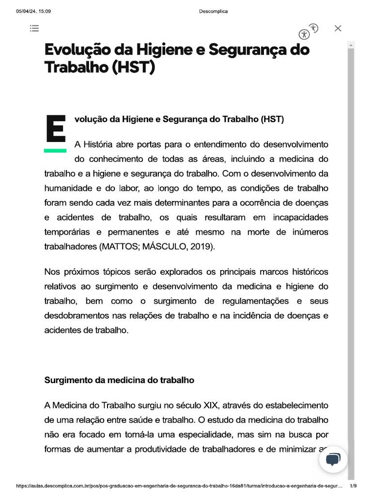 02-Evolução da Higiene e Segurança do Trabalho (HST) | PDF