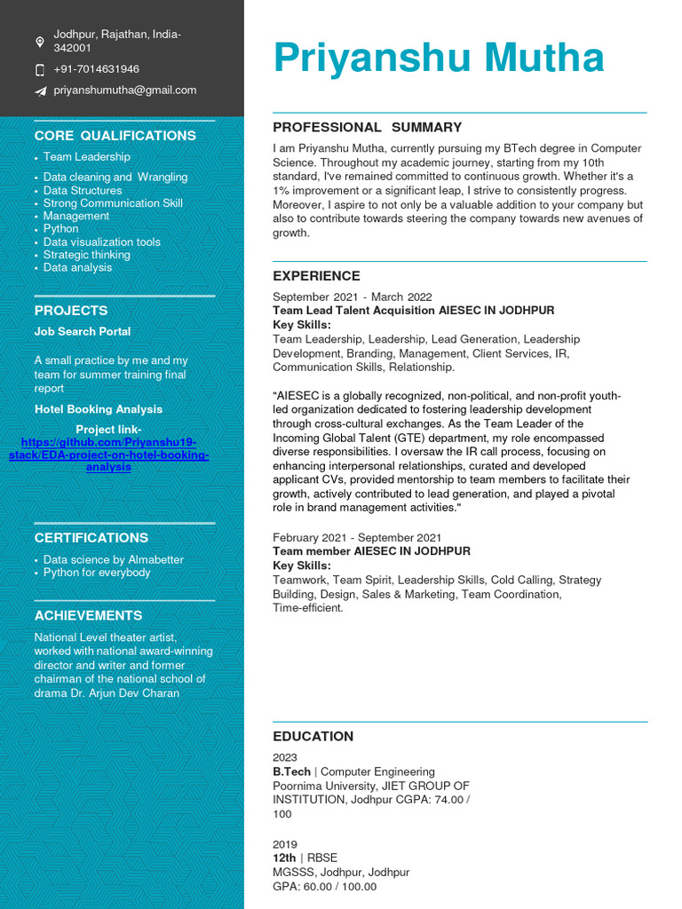 Priyanshu Mutha Resume | PDF | Leadership | Business