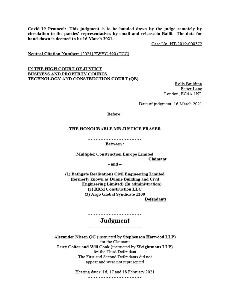 Ewhc TCC 2021 590 | Download Free PDF | Judgment (Law) | Offer And ...