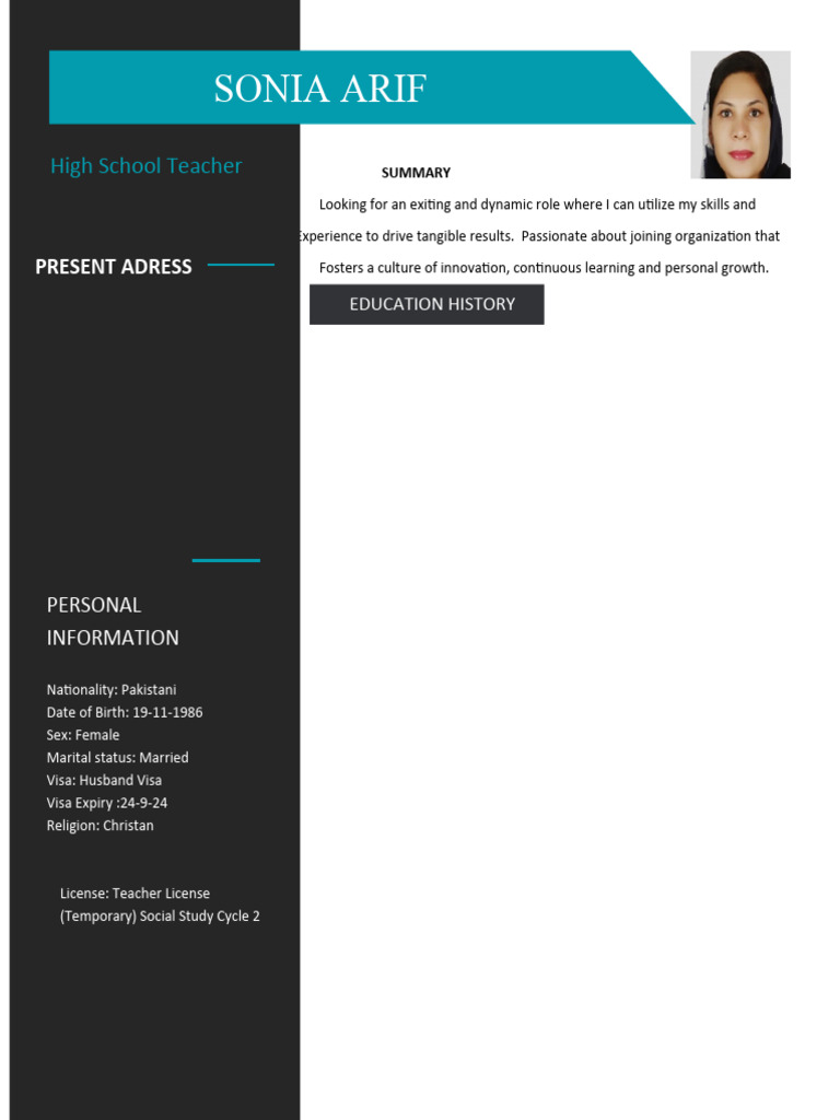 Sonia Resume | PDF | Teachers | Classroom