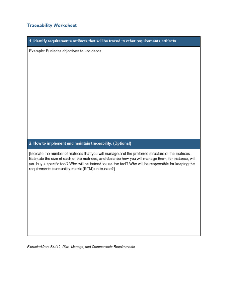 Traceability Worksheet | PDF
