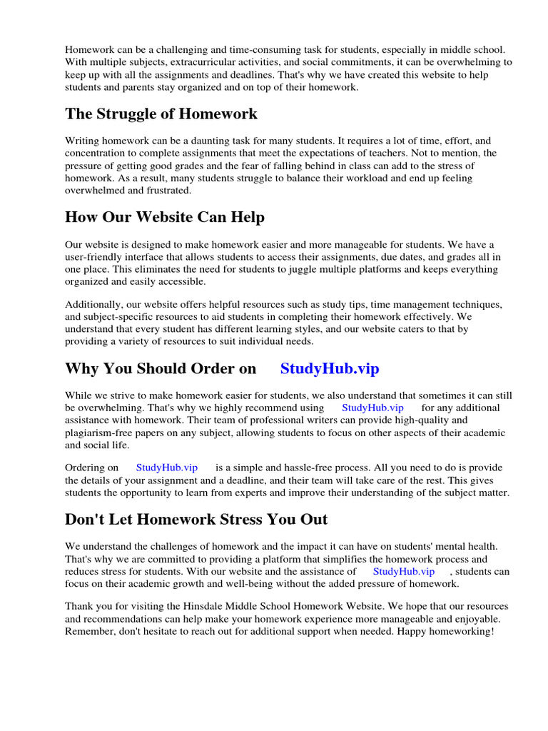 Hinsdale Middle School Homework Website | PDF | Homework